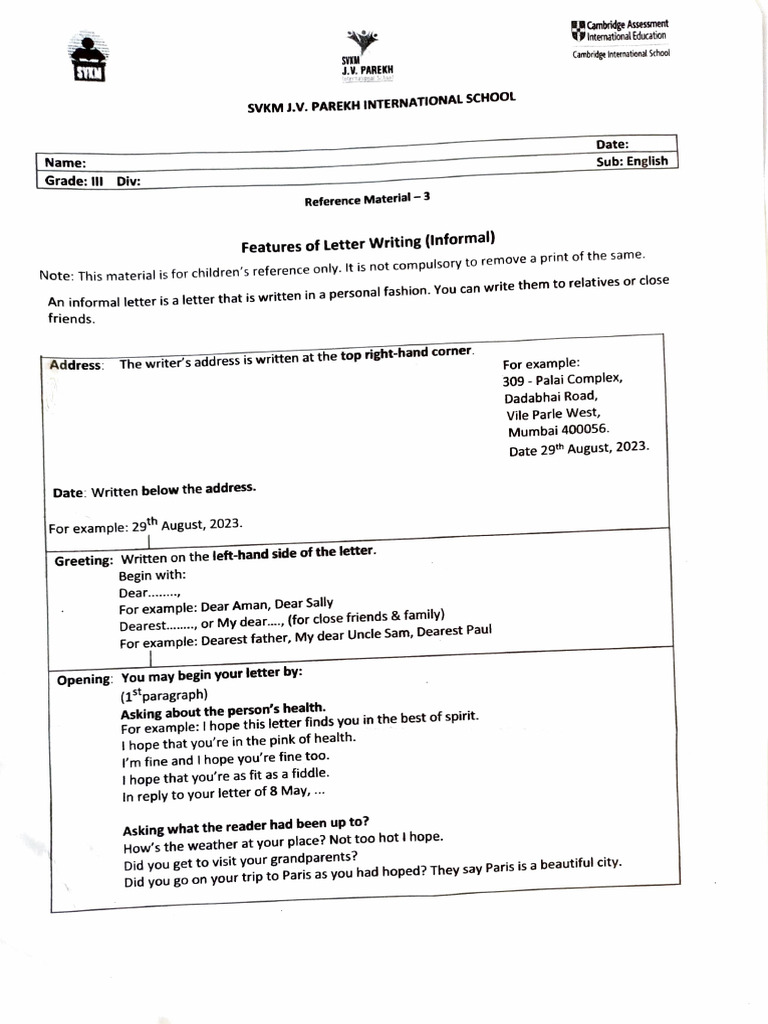 Informal Letter Writing Guide for Kids | PDF