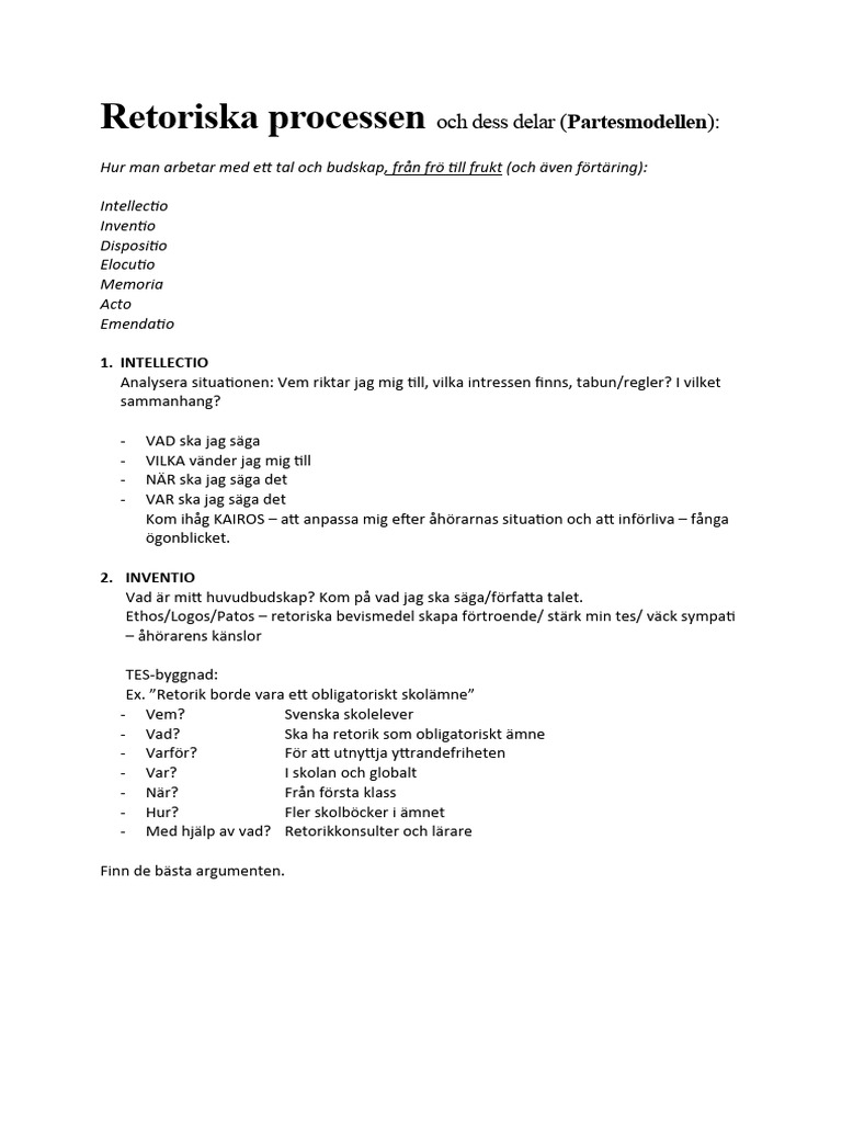 Retoriska Processen Och Dess Delar | PDF