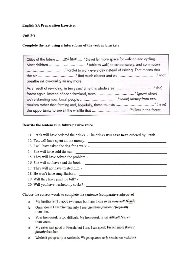 8 - English SA Preparation Exercises | PDF | Linguistics | Grammar