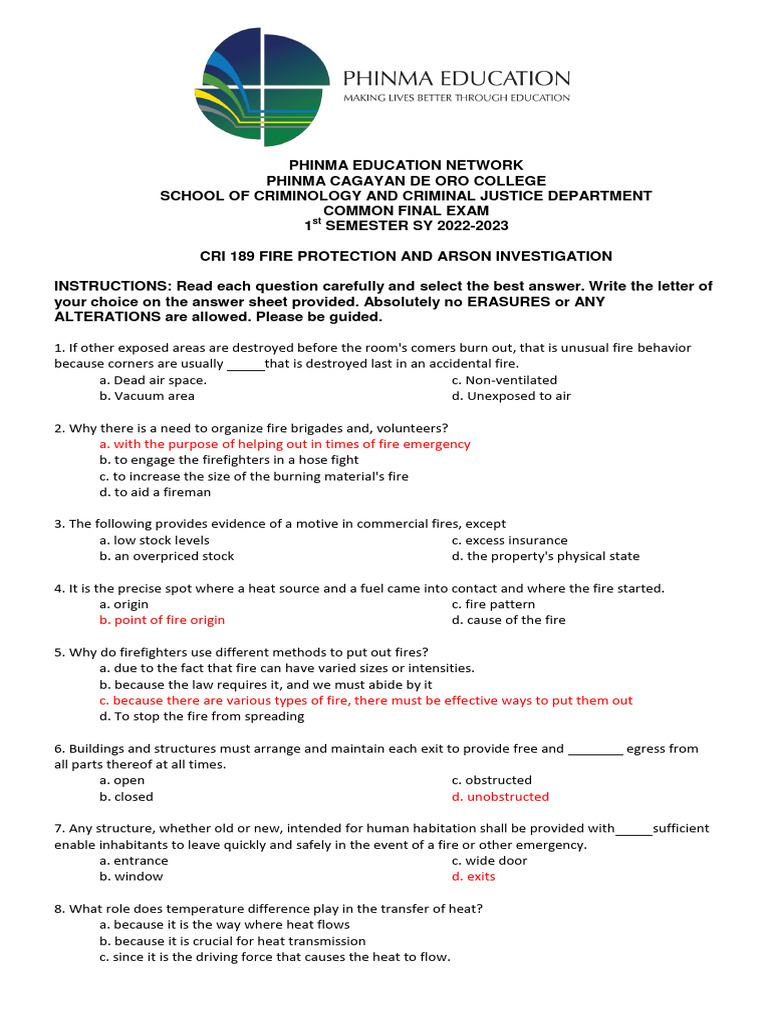 Fire Protection and Arson Investigation Final Exam 1 | PDF | Fires ...