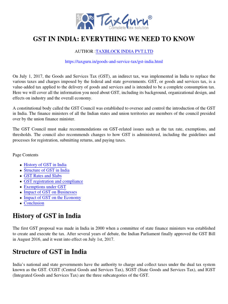 GST in India - Everything We Need To Know - Taxguru - in | PDF | Taxes ...