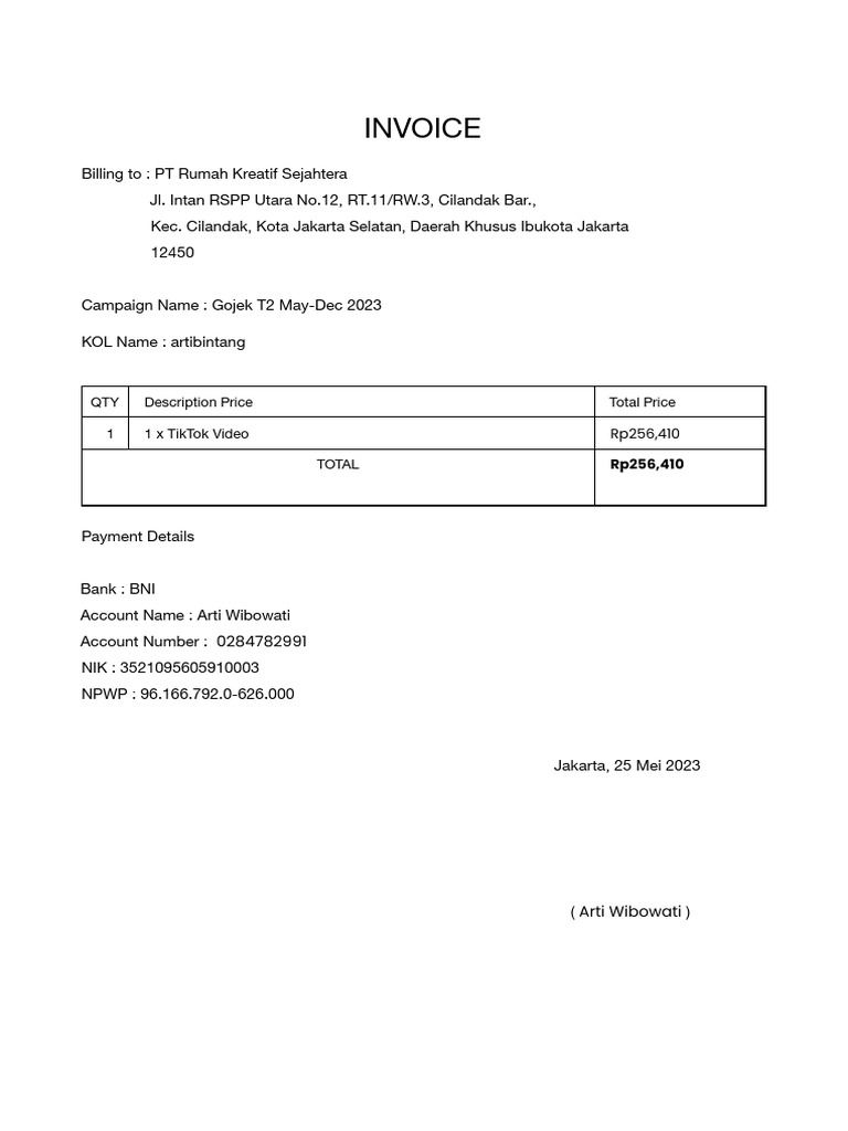 Invoice Artibintang X Gojek T2 May-Dec 2023 | PDF