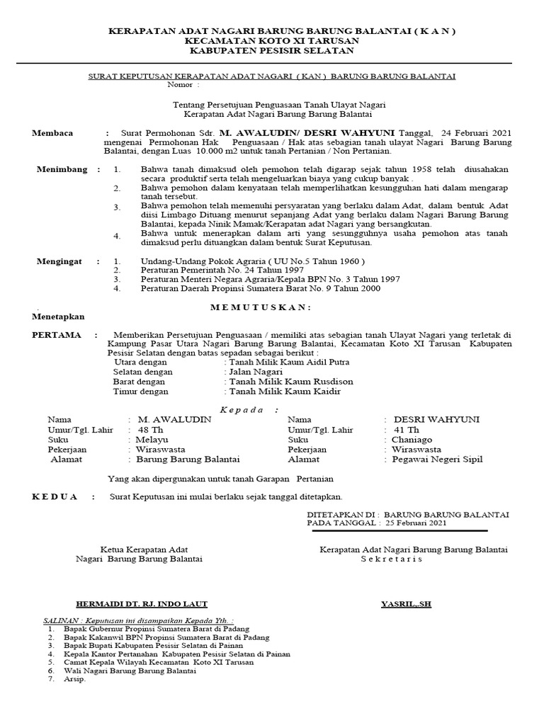 Kerapatan Adat Nagari Barung Barung Balantai | PDF