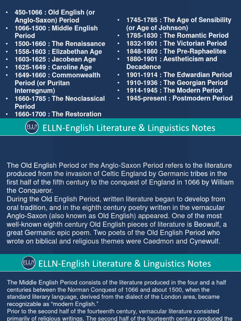 Overview of English Literature Periods | PDF | English Literature ...