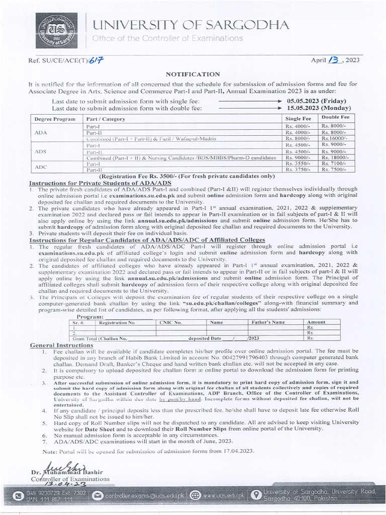 Admission Schedule ADP Annual 2023 - 1681388528 | PDF