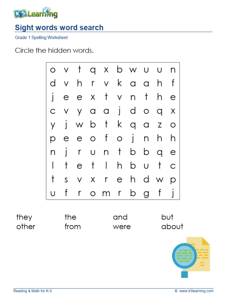 Grade 1 Spelling Word Search MNR | PDF