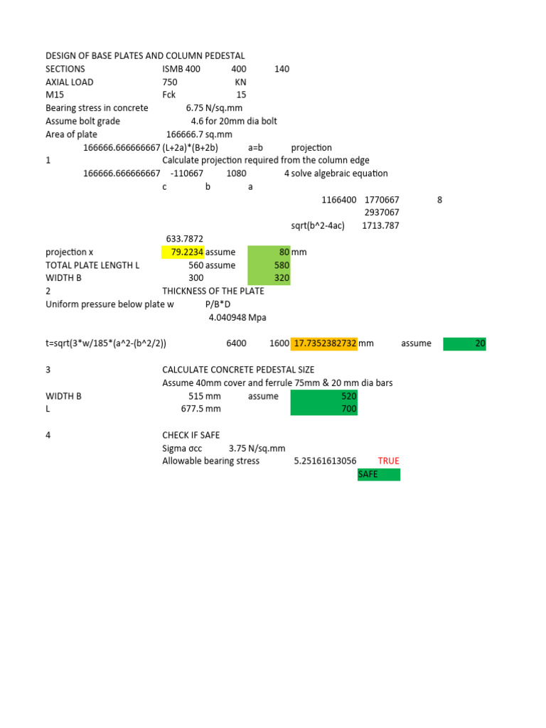Base Plate Design Excel-10 July 2023 | PDF | Column | Stress (Mechanics)