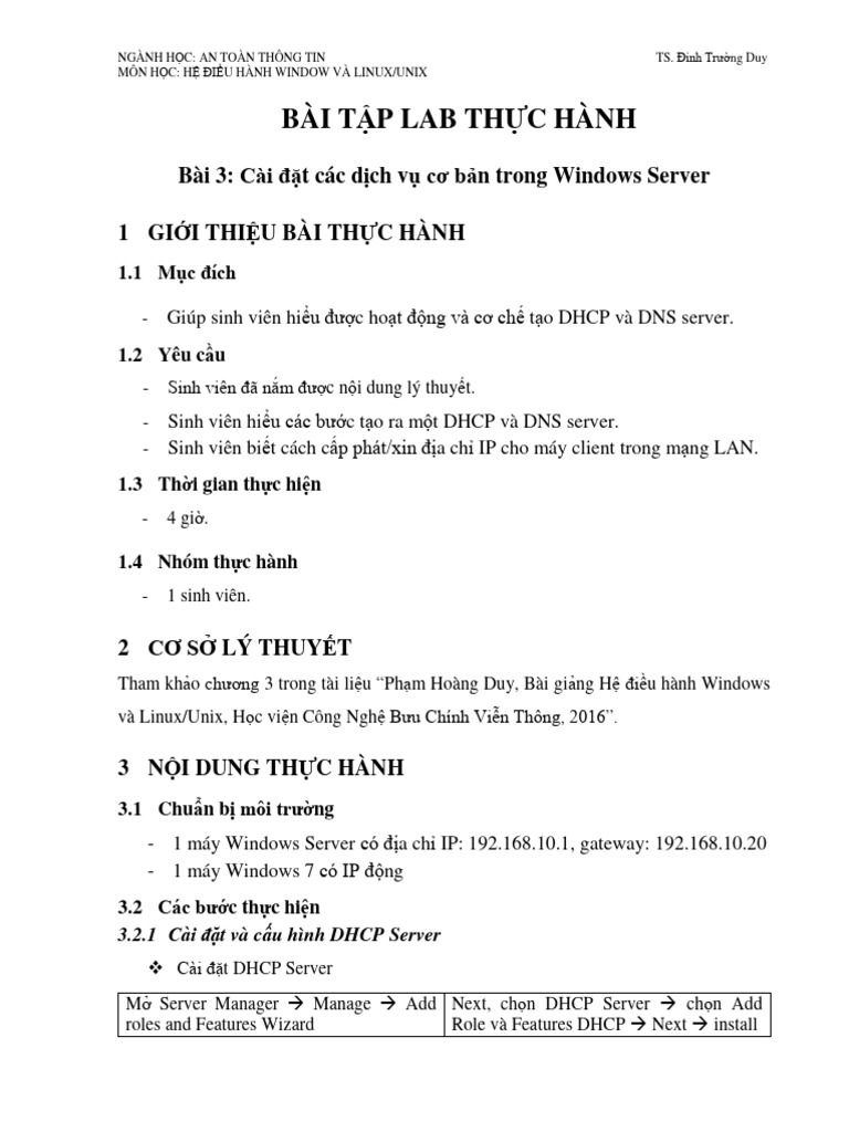 Bai 3 Cai Dat Cac Dich Vu Co Ban Trong Windows Server | PDF