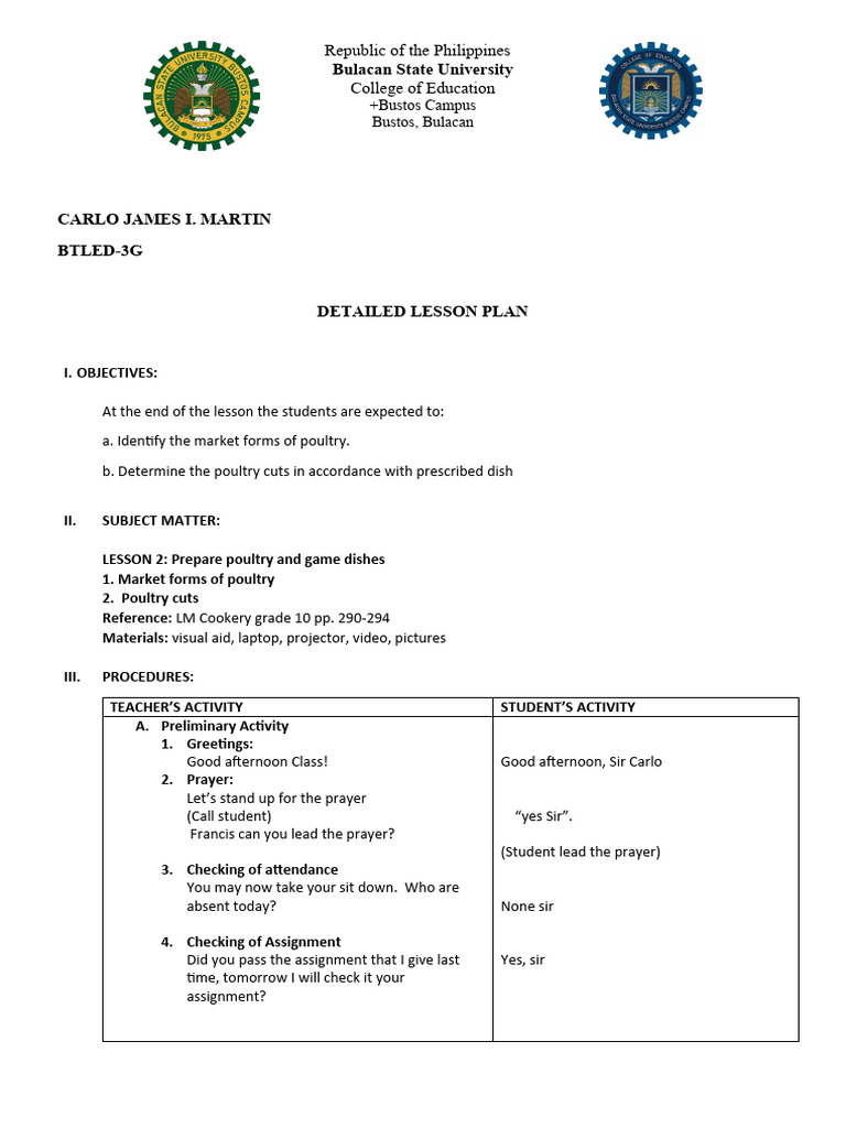 Detailed Lesson Plan 3 | PDF | Poultry