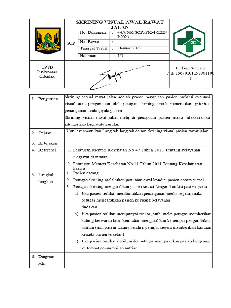 Skrining Visual Rawat Jalan SOP | PDF