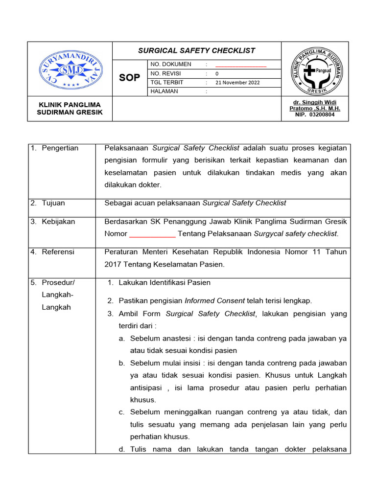 Prosedur Checklist Keamanan Bedah | PDF