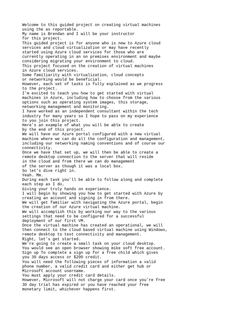 Getting Started With Azure - Transcript | PDF | Cloud Computing | Virtualization