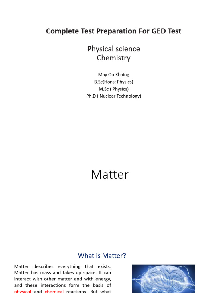 Chemistry of Matter for GED Test | PDF | Atoms | Gases