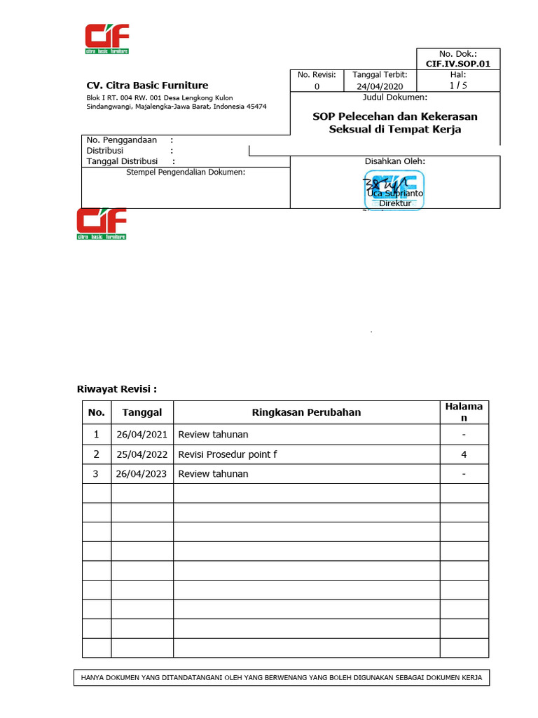 SOP Kekerasan Seksual di Tempat Kerja | PDF