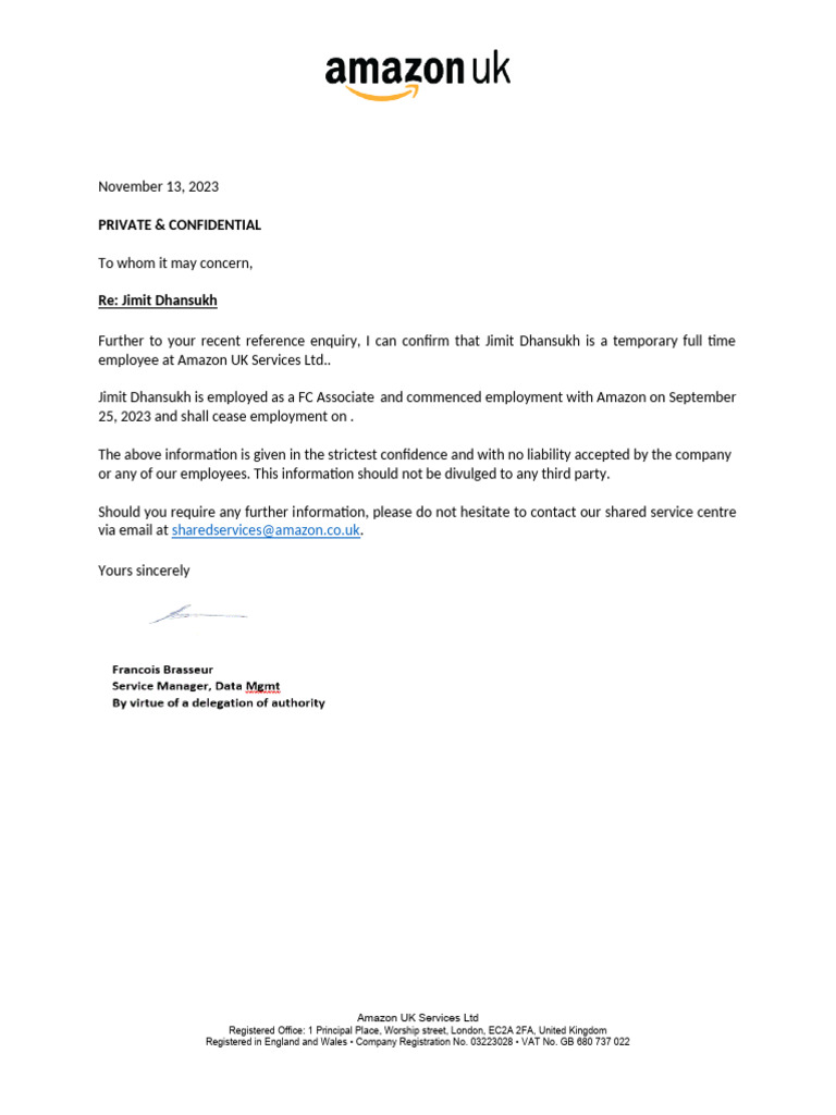Employment Reference Letter | PDF