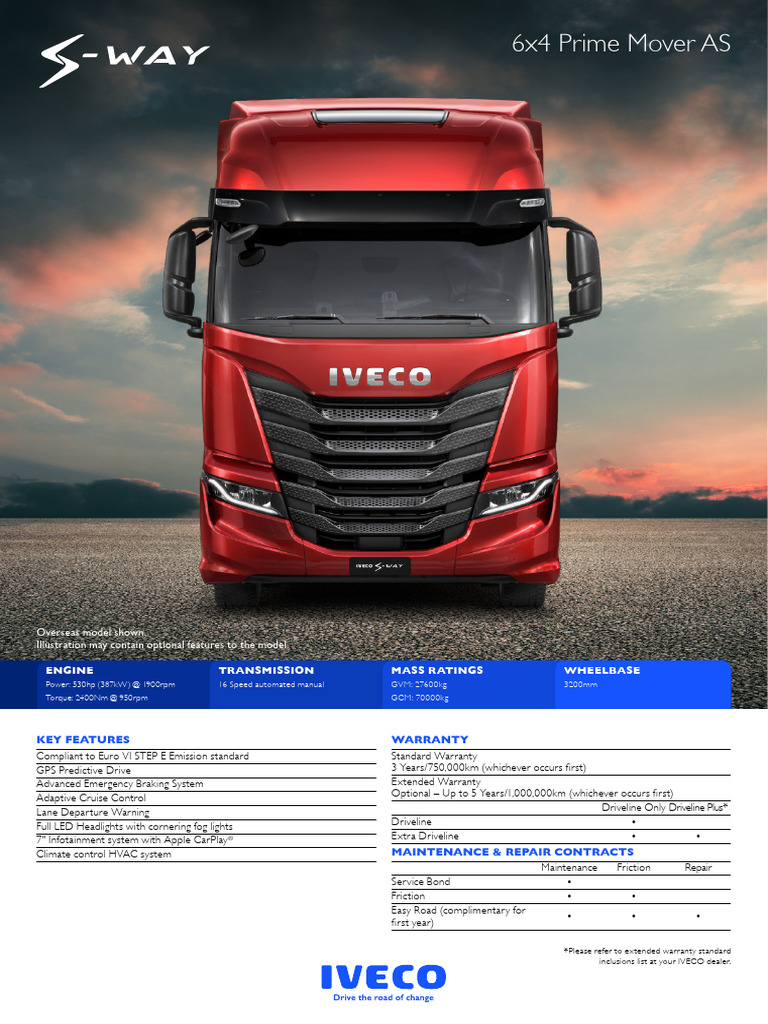 IVECO S-Way 6x4 530 - 550 Prime Mover Spec Sheet | PDF | Truck | Brake