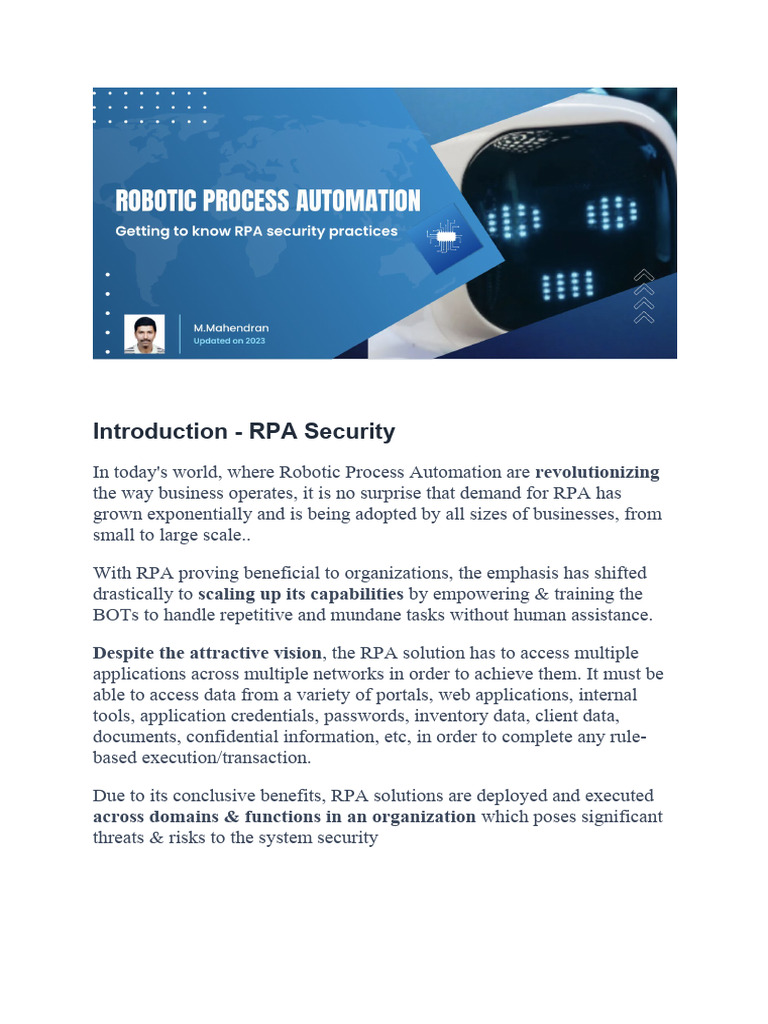 RPA Security Best Practices Guide | PDF | Internet Bot | Computing