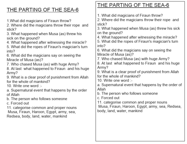 Children's Quiz on Musa's Miracle | PDF
