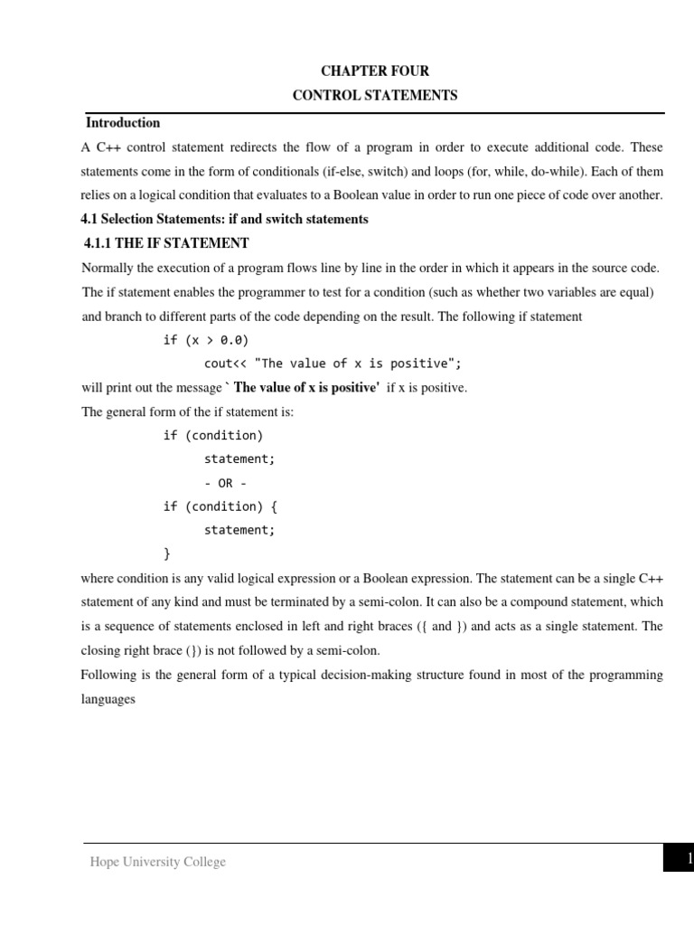 Basic Programming Chapter Four Handout Pdf Control Flow Integer Computer Science