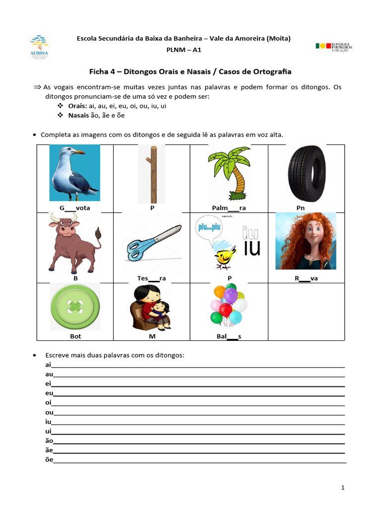 Ficha 4 - Ditongos e Casos Ortografia | PDF