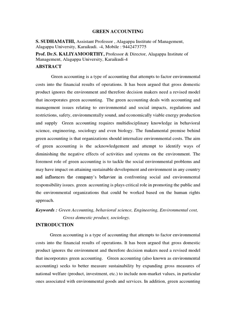 Green Accounting PDF | PDF | National Accounts | Life Cycle Assessment