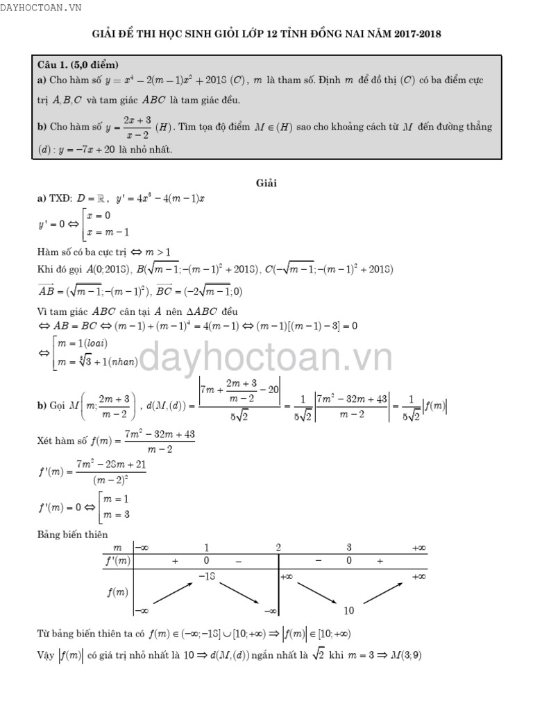 -Dayhoctoan.vn - đáp Án Đề Hsg Đồng Nai Bảng b Năm 2018 | PDF