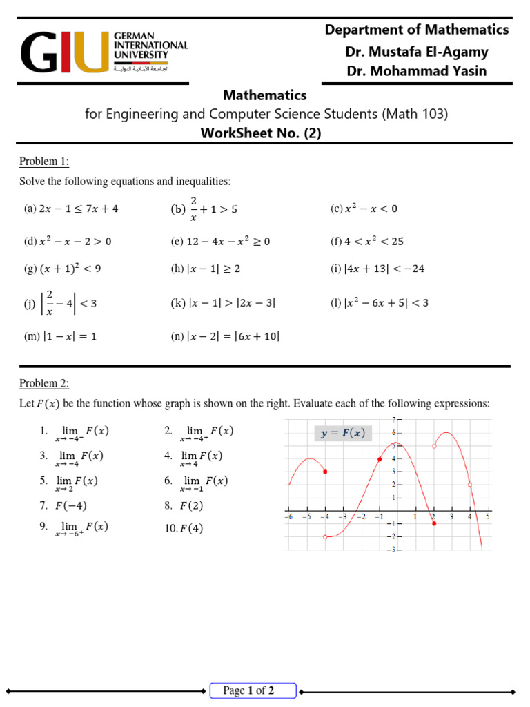 Worksheet 2 Answers | PDF | Mathematical Analysis | Equations