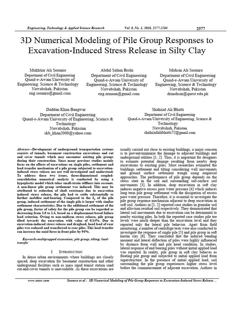 3D Numerical Modeling of Pile Group Responses To | PDF | Deep Foundation | Young's Modulus