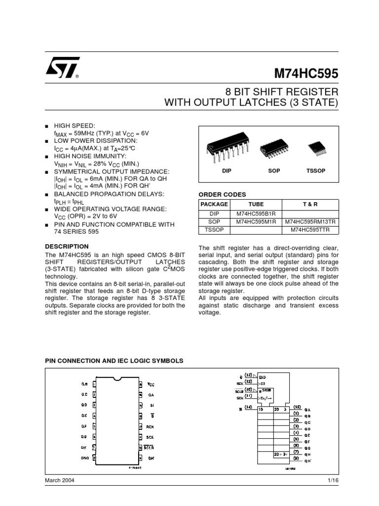8 Bit Shift Register With Output Latches (3 State) : Order Codes | PDF ...