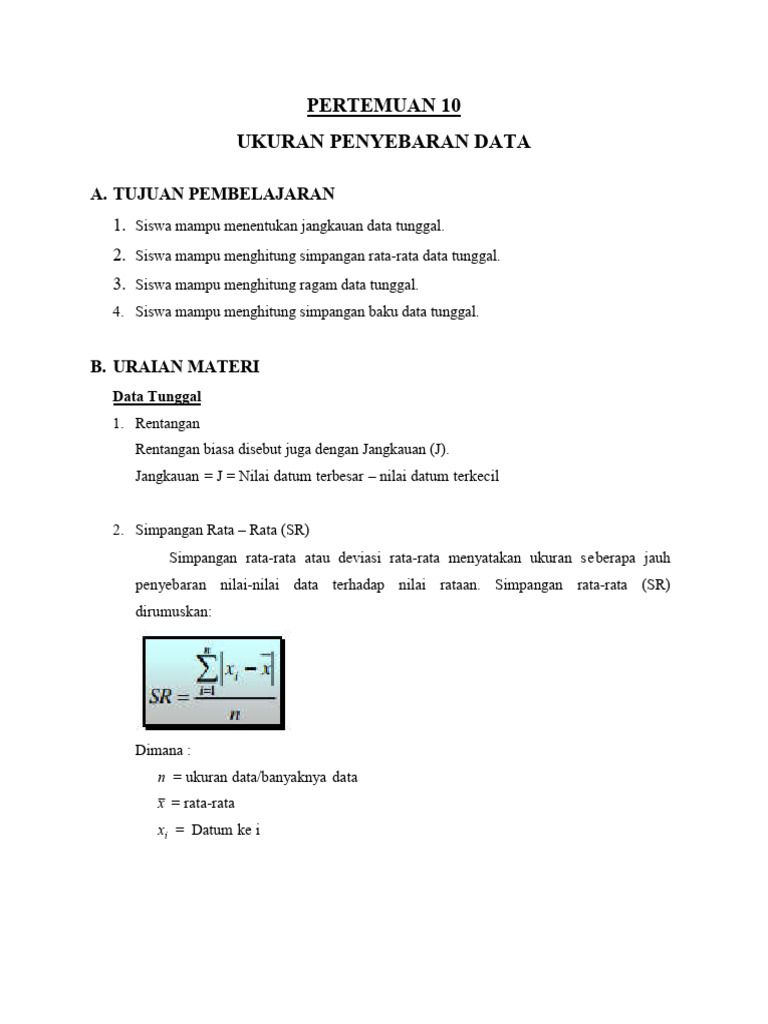 Pert. 10 Materi (Ukuran Penyebaran Data Tunggal) Dan Tugas | PDF