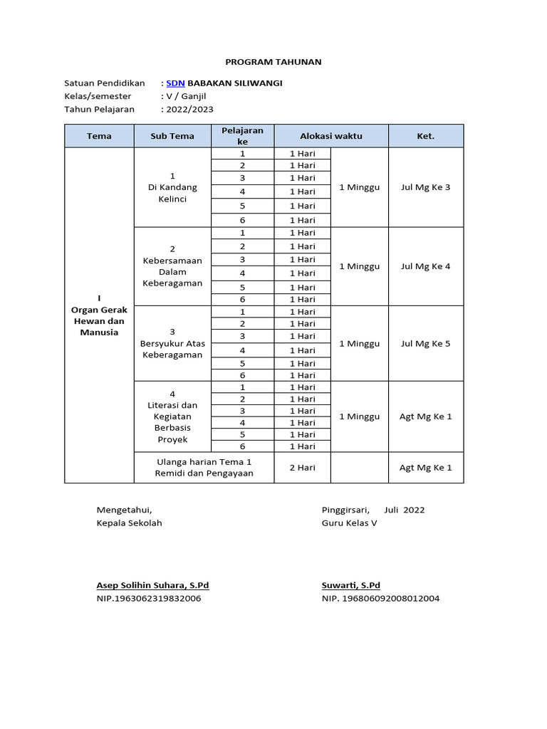 Prota Kelas 5 K13 2021 | PDF