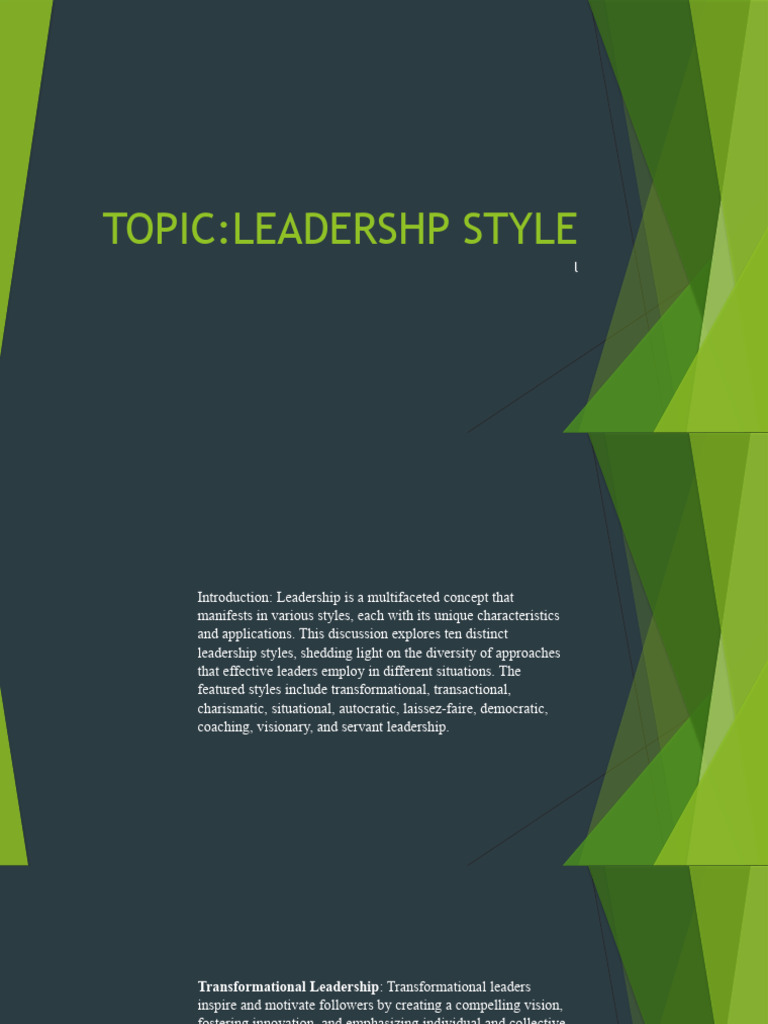 Leadership Style& Theory | PDF | Leadership | Transformational Leadership