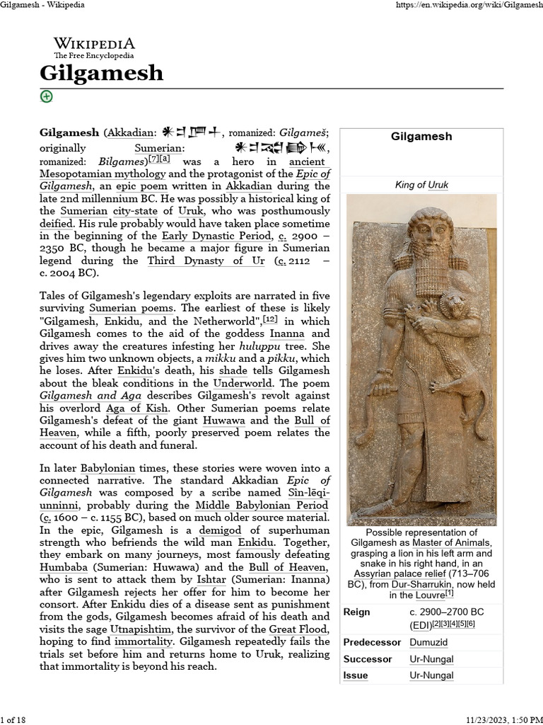 Gilgamesh | PDF | Epic Of Gilgamesh | Sumer