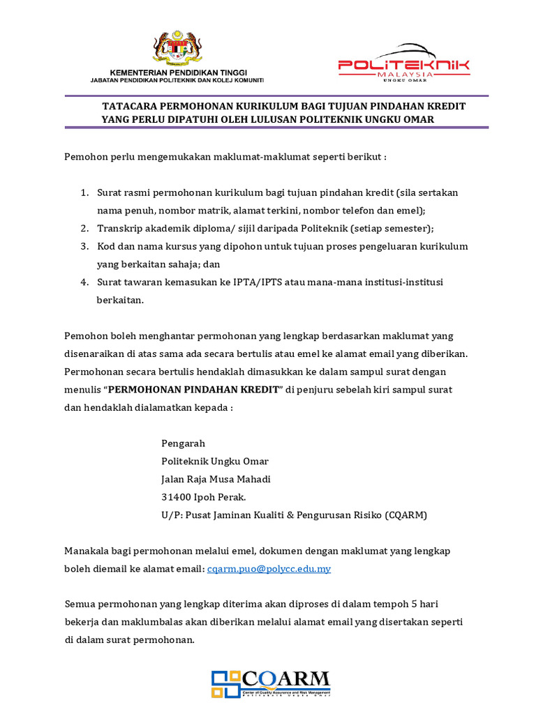 Panduan Pindahan Kredit PUO | PDF