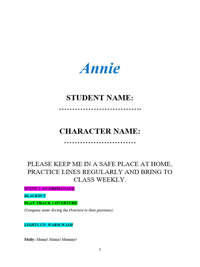 Annie Tech Script | PDF | Annie (Musical)
