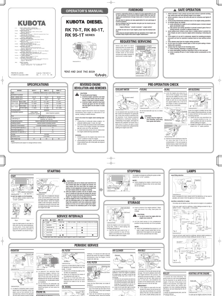 Kubota Engines RK T70 80 95 Series Manual | PDF | Engines | Diesel Engine