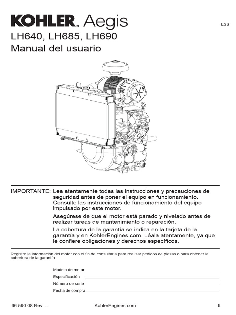 Manual de Usuario Kohler LH640-LH690 | PDF | Gasolina | Ingeniería mecánica