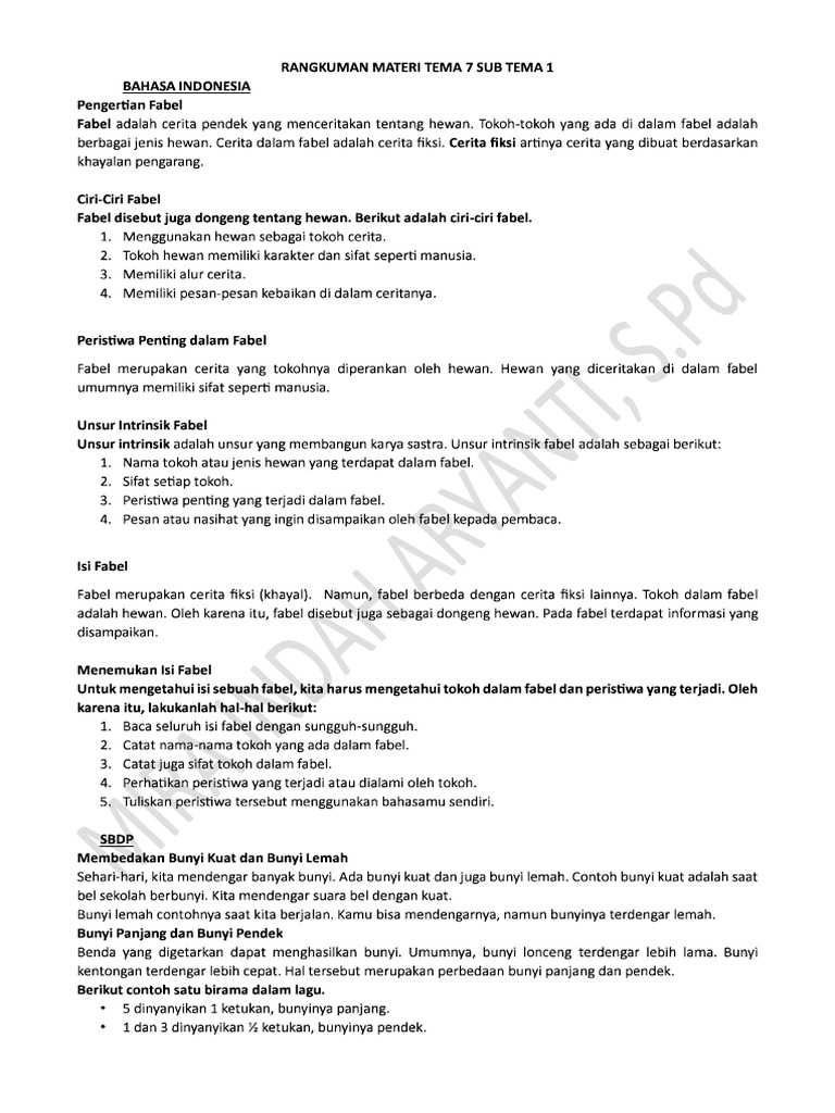 Rangkuman Materi Tema 7 Sub Tema 1-2 A5 | PDF
