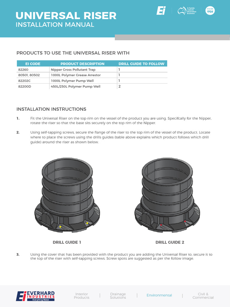 Universal-Riser Installationinstructions | PDF | Stairs | Pump