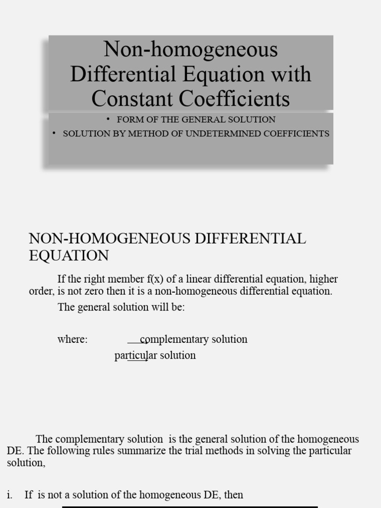Non-Homogeneous Differential Equations | PDF