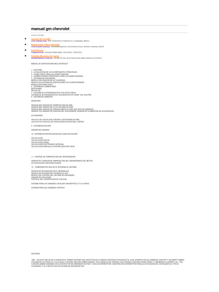 Manual GM Chevrolet | PDF | Inyección de combustible | Memoria de sólo lectura