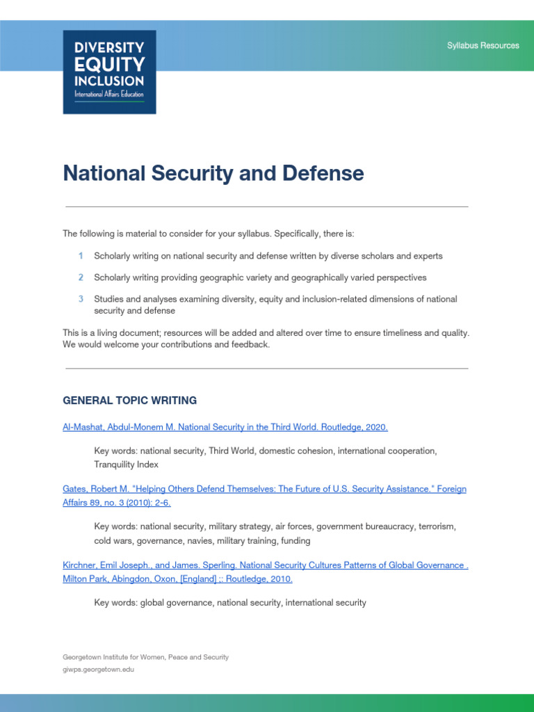 National Security Syllabus Resources | PDF | National Security | Governance