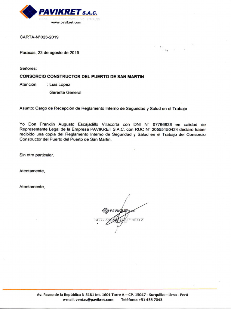 Cargo de Recepción de RISST - CCPSM | PDF