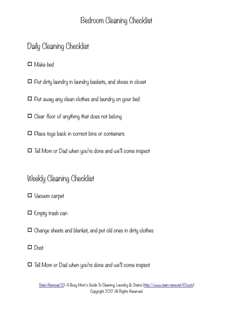 Bedroom Cleaning Checklist | PDF