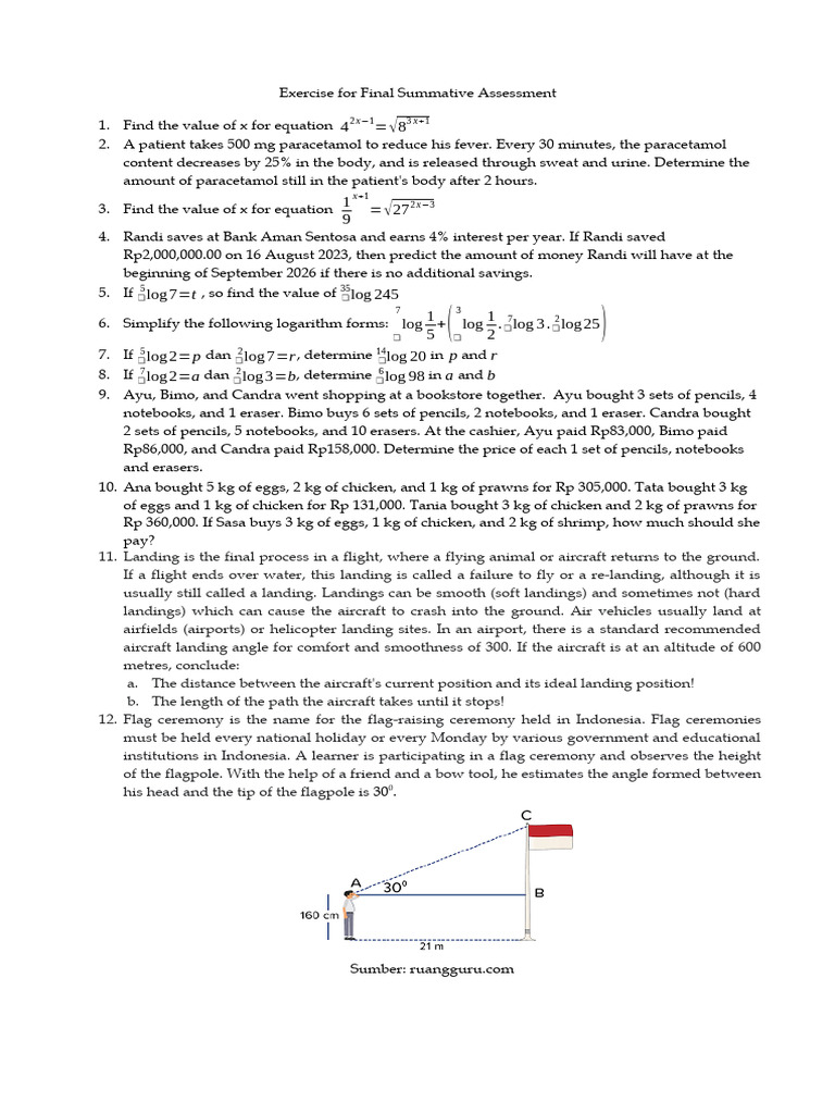 Exercise For Final Summative Assessment | PDF | Flag | Logarithm