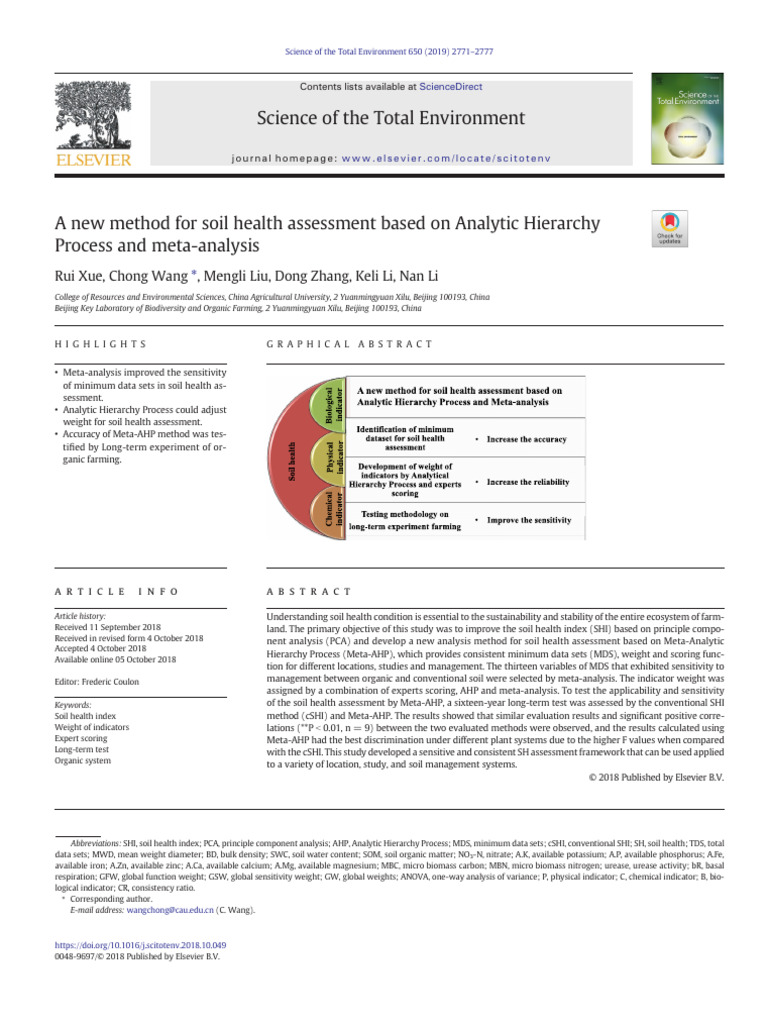 A New Method For Soil Health Assessment Based On Analytic Hierarchy | PDF | Soil | Principal ...