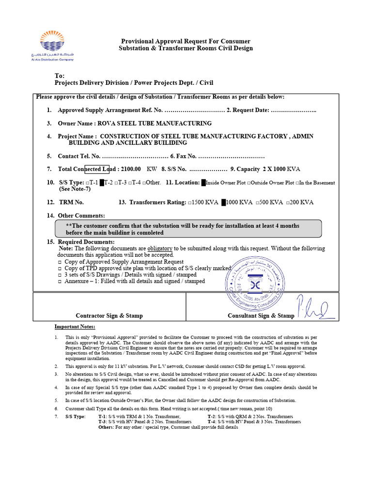Substation & Transformer Room Design Approval | PDF | Electrical ...