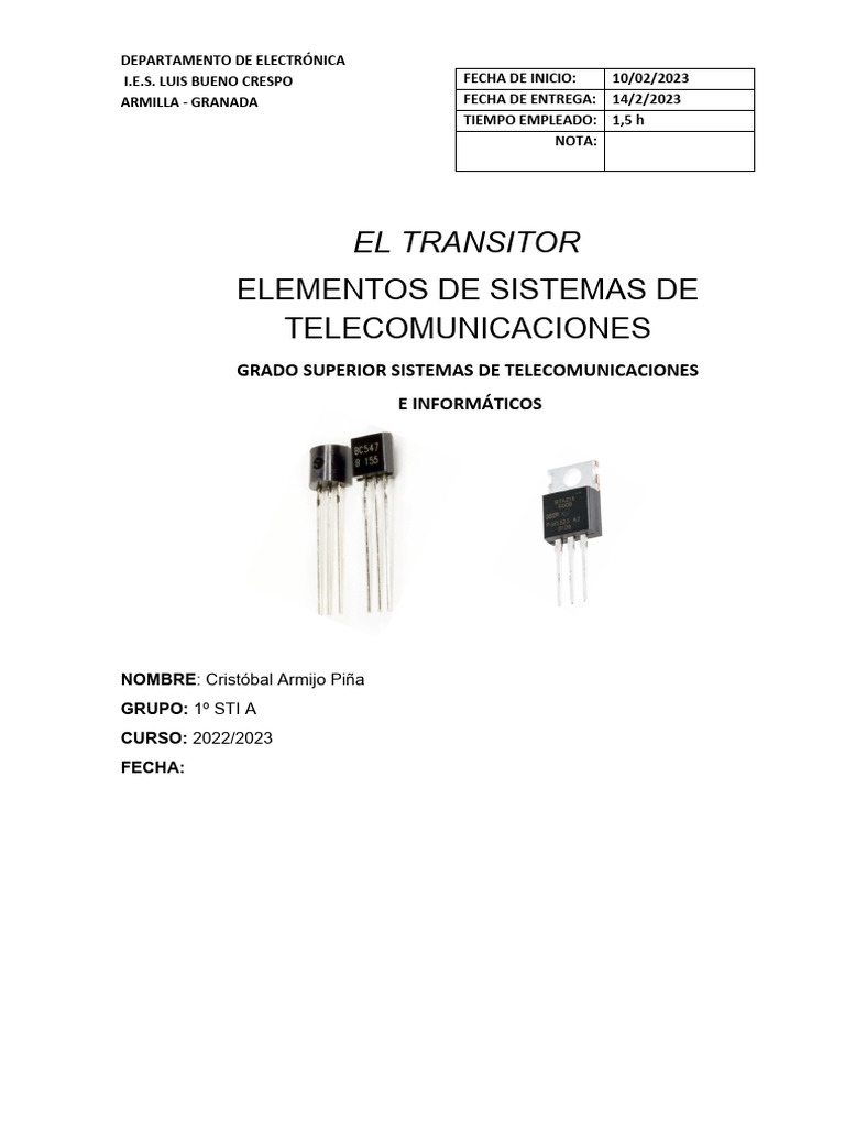 El Transistor Est 1º A Sti Gs | PDF | Transistor | Componentes eléctricos