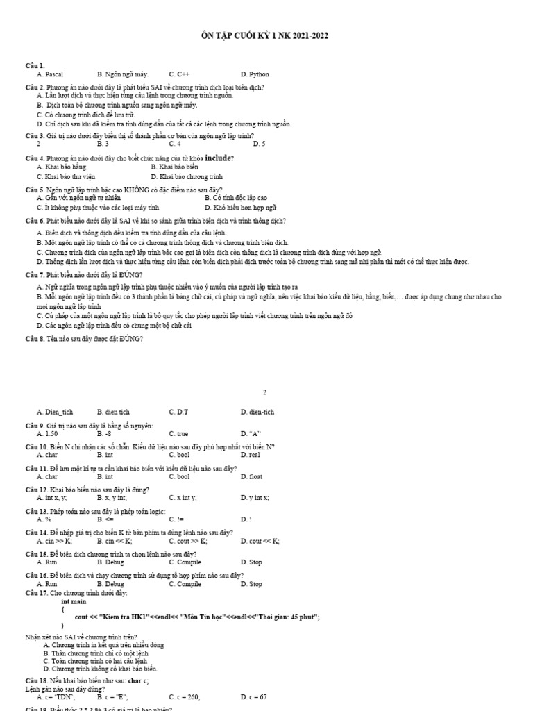 Tin-11 Ontap Hk1 80-Cau | PDF