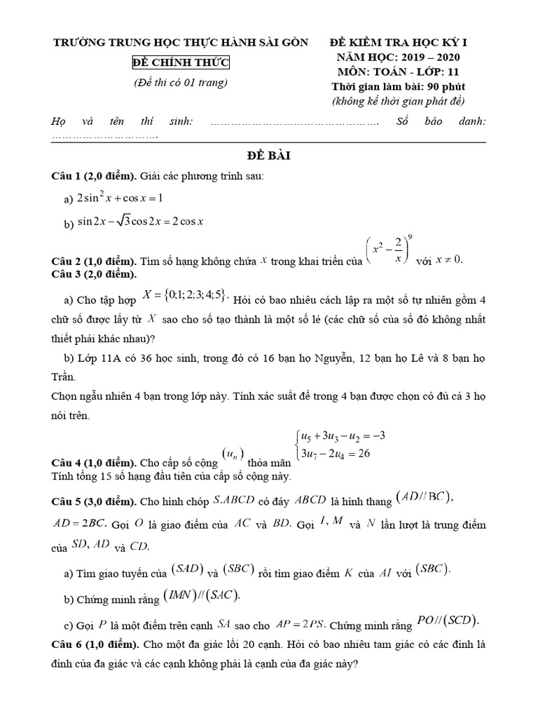 Toan 11 THTH Sài Gòn Trư NG | PDF